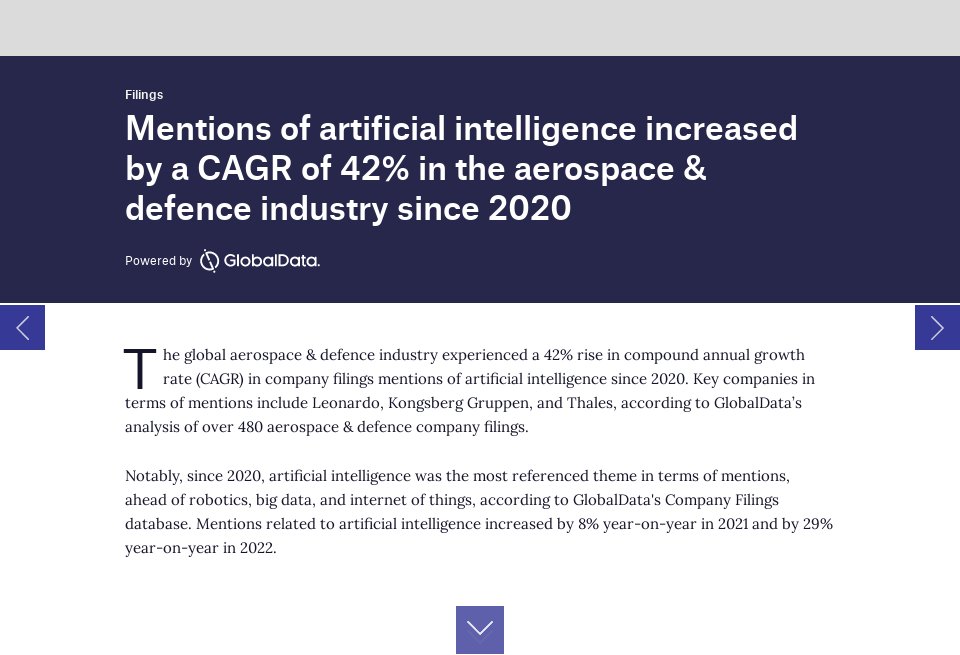 Mentions of artificial intelligence in aerospace & defence industry ...