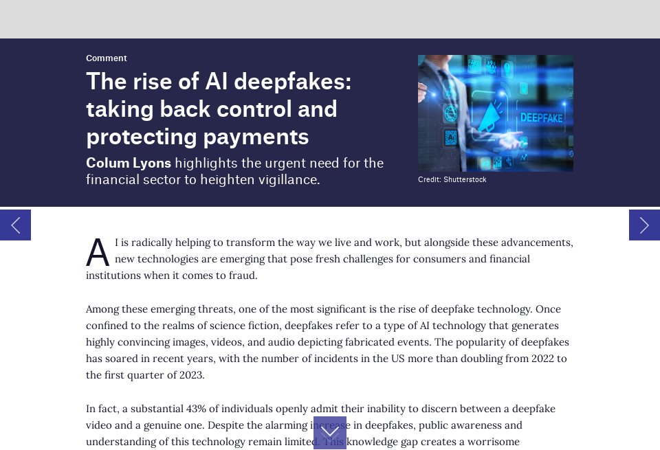The rise of AI deepfakes: taking back control and protecting payments - Thematic Take ...