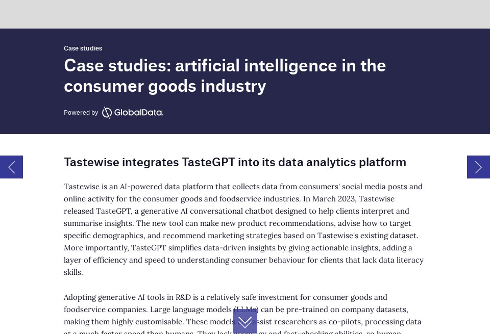 Case studies: artificial intelligence in the consumer goods industry - Thematic Take: Artificial ...