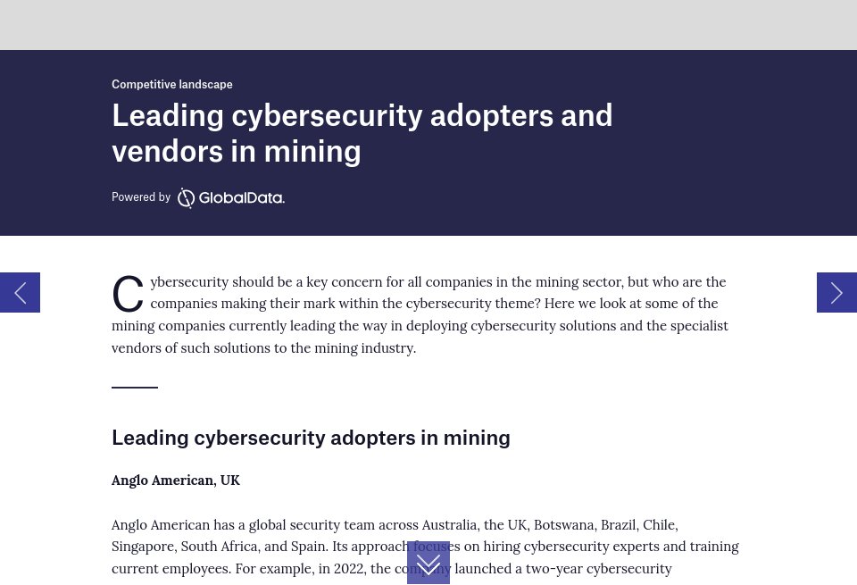 Leading cybersecurity adopters and vendors in mining - Thematic Take ...