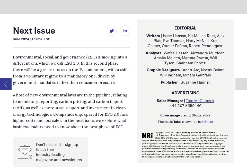 Next issue - Thematic Take: Interne of Things