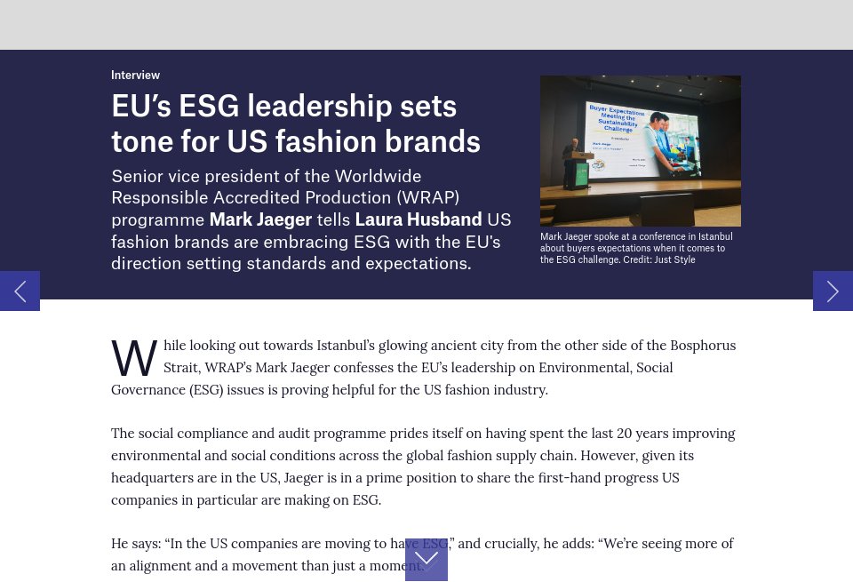 WRAP SVP: EU’s ESG leadership sets tone for US fashion brands ...
