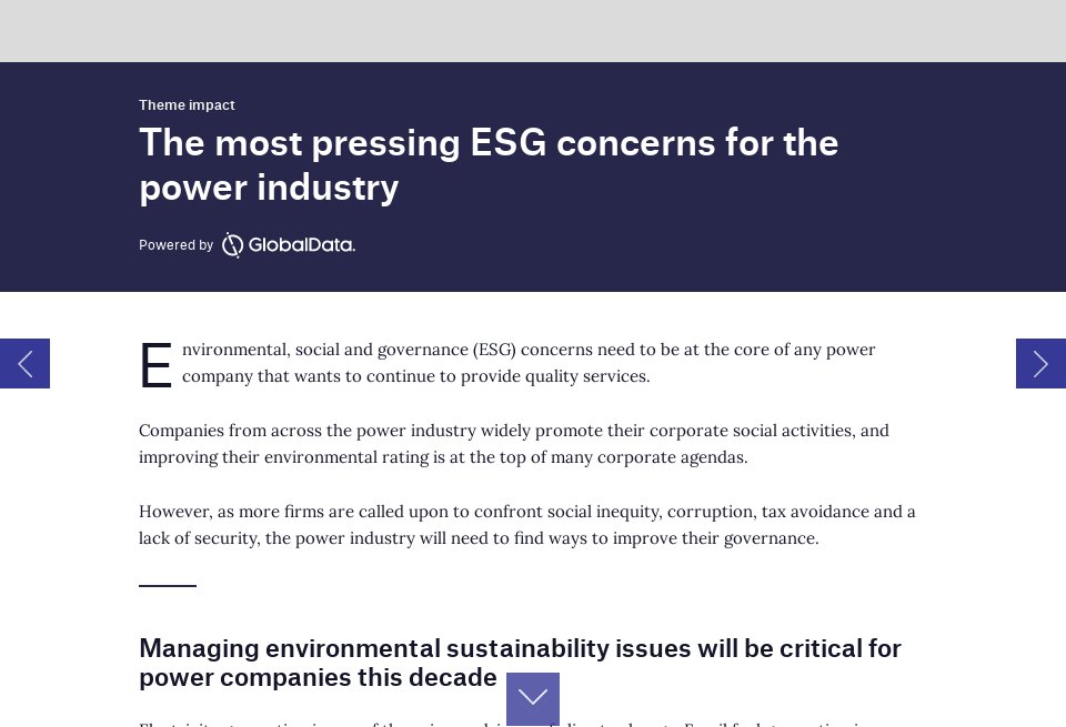The most pressing ESG concerns for the power industry - Thematic Take: ESG