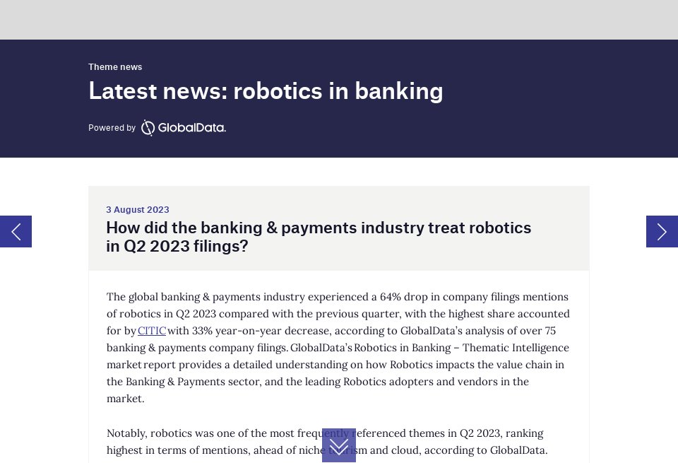 Latest news: robotics in banking - Thematic Take: Robotics
